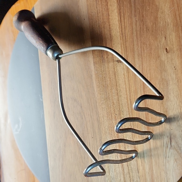 Kitchen | Vintage Metal Potato Masher With Brown Wooden Handle | Poshmark